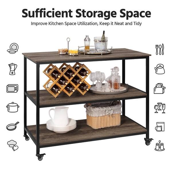 Yaheetech Rolling Kitchen Cart with 3 Shelves and Large Worktop - Bed ...