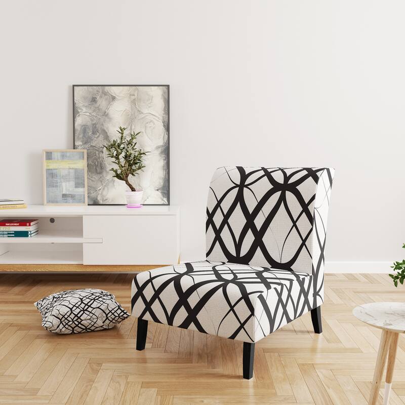 Designart 'Monochrome Geometric Pattern III' Upholstered Mid-Century ...