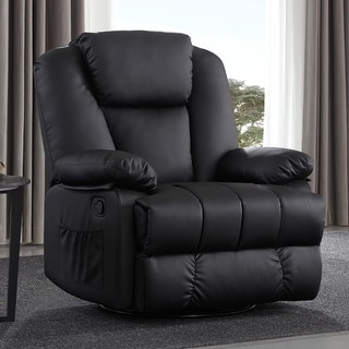 Black Overstuffed Swivel Rocker Recliner Chair with Adjustable Backrest ...