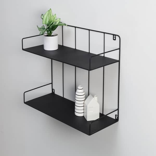 Honey-Can-Do Black Steel 2-Tier Wall Shelf with Easy to Hang Design ...
