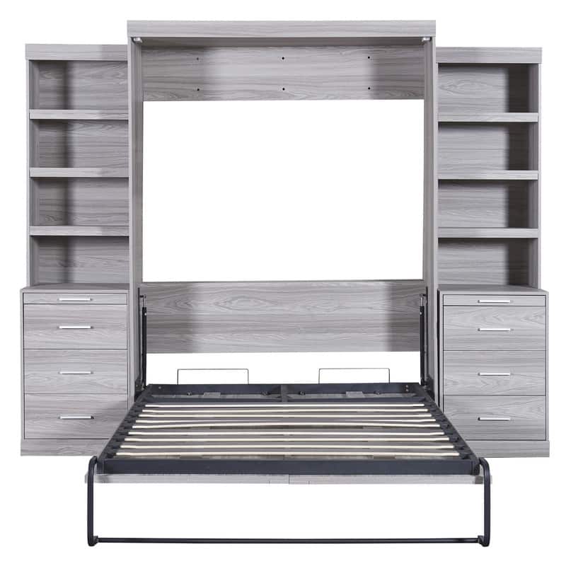 Modern Twin Full Size Murphy Bed Wardrobe Cabinet With Shelves And