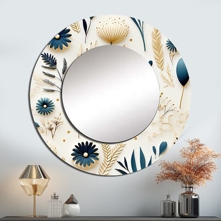 Designart "Blue And White Ferns Minimalism Boho Pattern" Fern Round ...