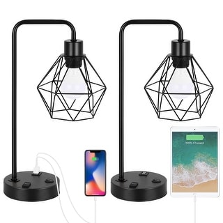 Bedside Lamps Set of 2 Industrial Table Lamp with Dual USB Charging ...