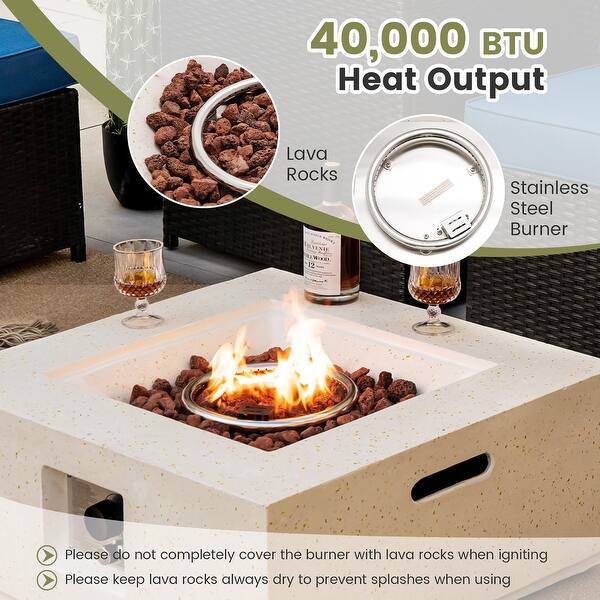 28'' Terrazzo Fire Pit Table 40,000 BTU Square Propane Gas Fire Pit ...