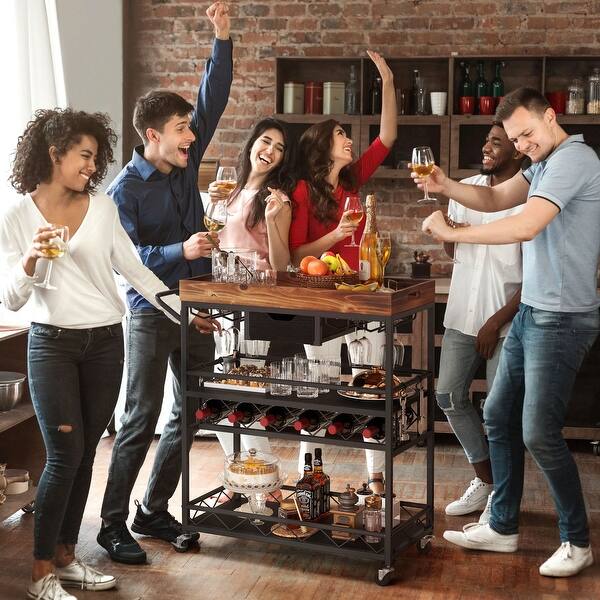 Moasis Mobile Serving Bar Cart with Removable Wood Top Tray Wine Rack ...