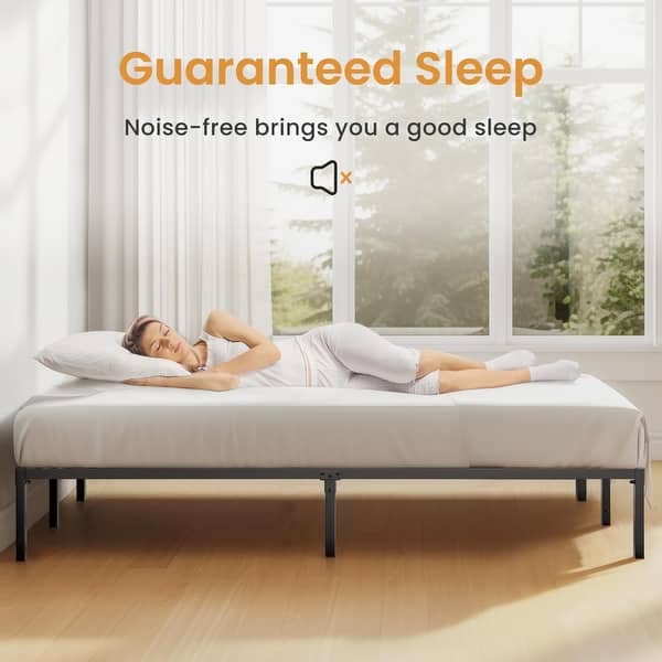King Noiseless Metal Open Bed Frame with Storage Underneath and Center ...
