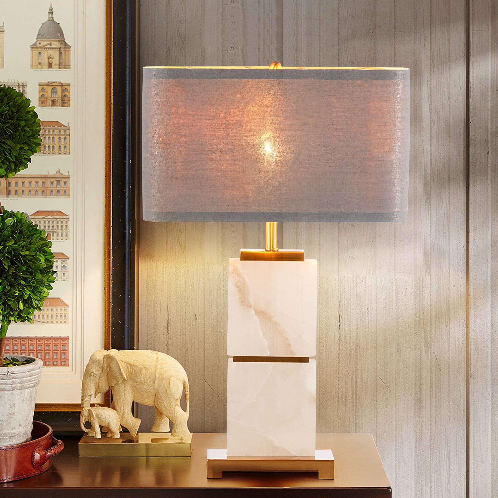 Tomarra Alabaster White Marble Table Lamp, Traditional Luxury Gold ...