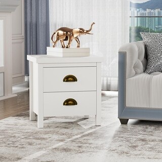 Nightstand 2 Drawers for Bedroom, Wooden Bedside Night Stand with Shell ...