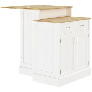 Multi-Level Kitchen Island with Storage, Rubber Wood Tabletop ...
