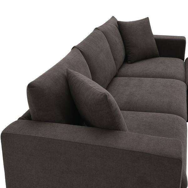 Dark Brown L-shaped Sectional Sofa Set Simple 4-seat Polyester Fabric ...