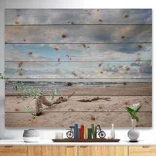 Designart 'Large Piece Of Wood On Beach' Nautical & Coastal Wood Wall ...