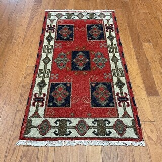 Handmade One-Of-A-Kind Tribal Kazak Wool Rug (India) - 2'1 x 4'1 - Bed ...