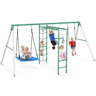 Hapfan Swing Sets for Backyard with Belt Swing, Platform Swing,Trapeze ...