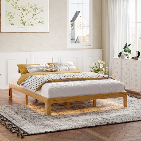 Natural wood queen bed frame store