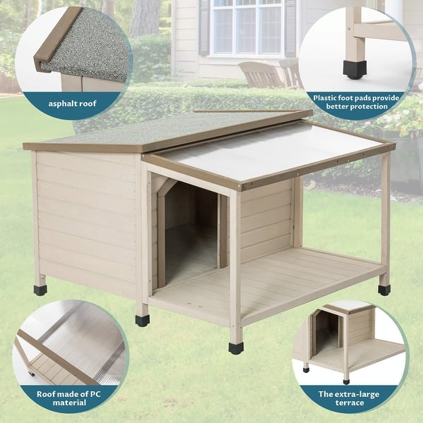 Outdoor Fir Wood Dog House. Open Roof Design with Large Terrace, Clear ...