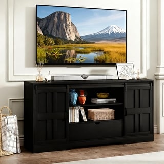 TV Stand for 65 Inch TV, Mid Century Modern Entertainment Center with Sliding Barn Doors - Bed ...