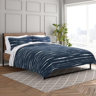 3pc Full/Queen Quilted Coverlet Set Reversible Horizon Lines Navy - Bed ...