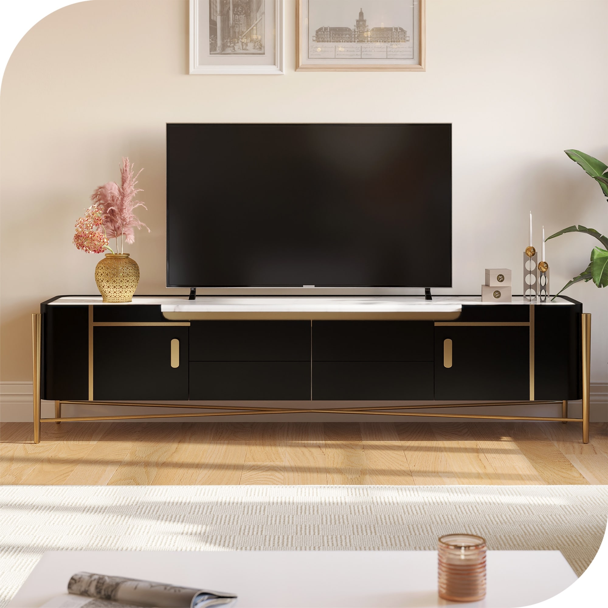 78.7"&94.5"Stone TV Stand, Modern Media Console with Drawers，Sintered ...