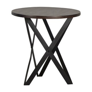 24 Inch Side End Table, Round Acacia Wood Top, Crossed Metal Legs, Gray ...