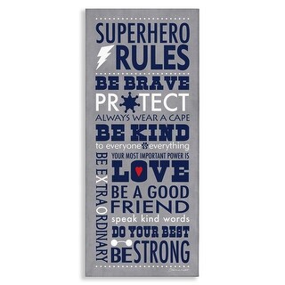 Stupell Grey and Navy Superhero Rules Typography Canvas Wall Art, 10 x ...