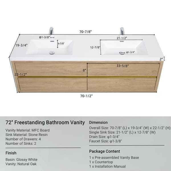 GDFStudio - Maxwell Floating Bathroom Vanity with Stone Resin ...
