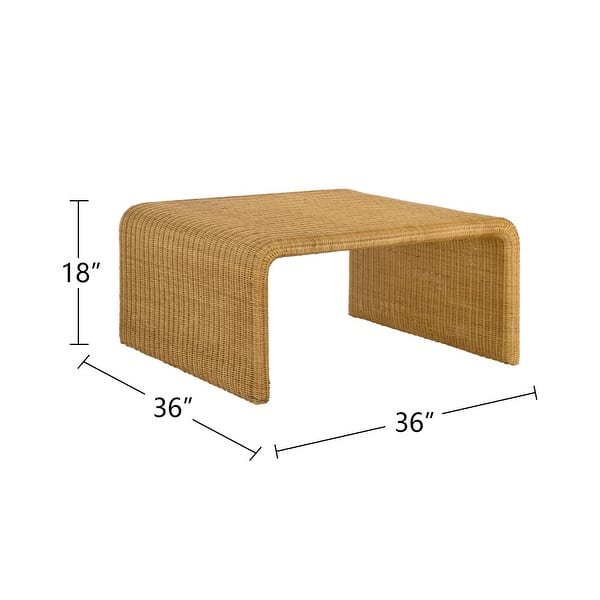Square Rattan Coffee Table with Rounded Waterfall Edges in Natural ...