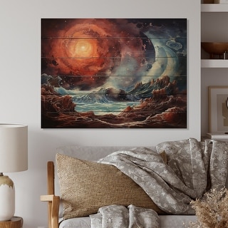 Designart "Planet Jupiter Stormy I" Jupiter Print on Natural Pine Wood ...
