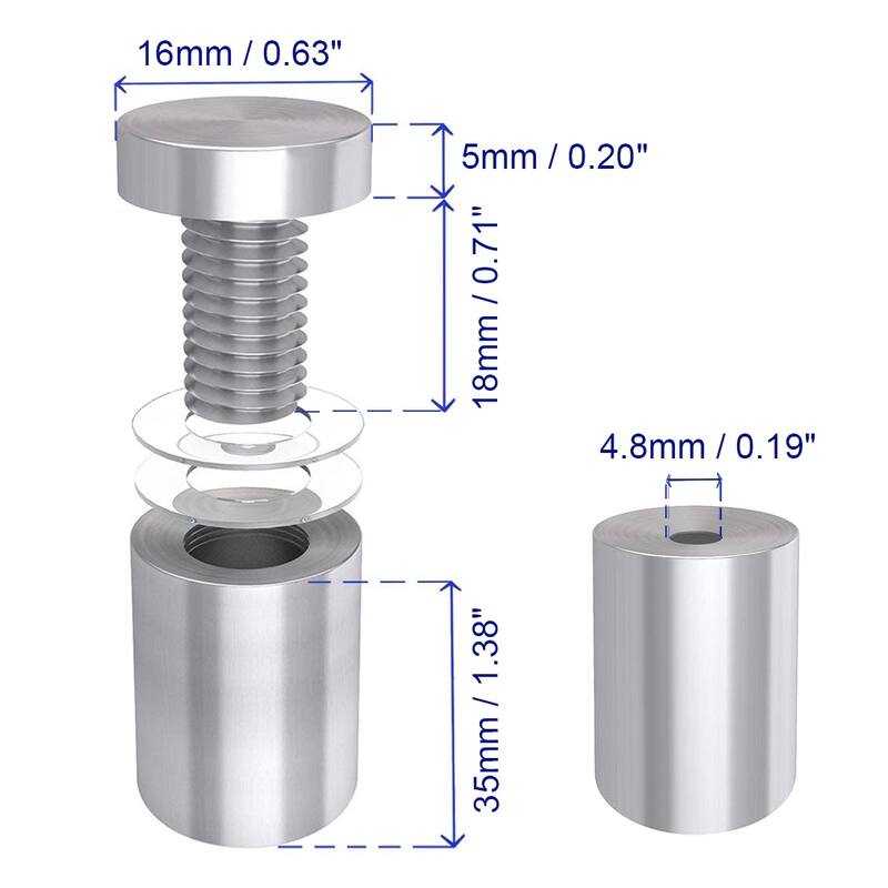 Glass Standoff Mount Stainless Steel Wall Standoff 16 x 42mm 6Pcs ...