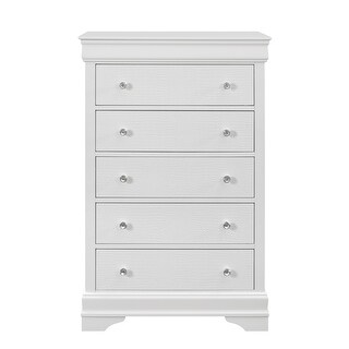 HomeRoots 31" Metallic White Solid Wood Five Drawer Standard Chest ...