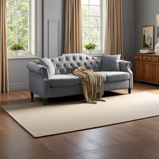 79-Inch Chesterfield Velvet 3-Seater Sofa, Tufted With Rolled Arms ...