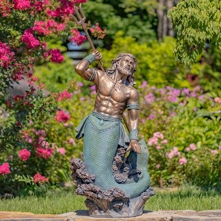 48 Inch Tall Magnesium Merman Garden Statue Throwing Trident "Scotty ...