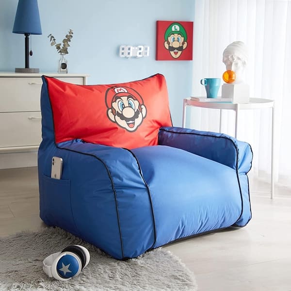 Nintendo Super Mario Gaming Bean Bag Chair with Side Pocket - Bed Bath ...