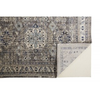 8' X 11' Taupe Gray And Blue Floral Stain Resistant Area Rug - 3'6 ...