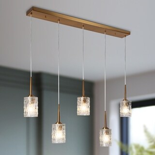Modern 5-Light Gold Linear Chandelier Glass Kitchen Island Lights ...