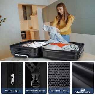 Black 360° Rotation Wheels 3 Piece Sets Luggage with Hardshell ...