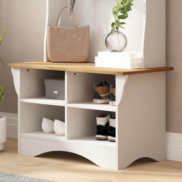 Hall Tree with Divided Cubby Bench Storage and 3 Coat Hooks - Bed Bath ...