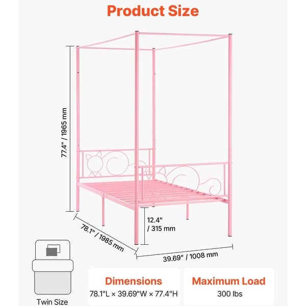 Metal Canopy Bed Frame Decorative Posts Round Tube Twin Pink - Bed Bath ...