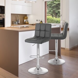 CorLiving Medium Back Adjustable Barstool in Dark Grey Bonded Leather ...