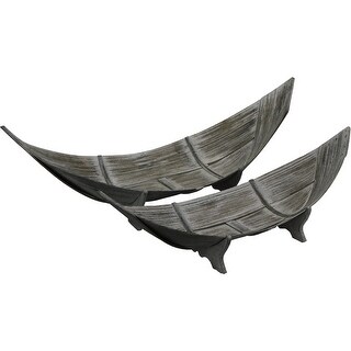 Set Of 2 Wooden Washed White On Gray Footed Boat Shaped Trays - Bed ...