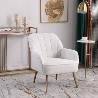 Off White Chair Tufted Sherpa Armchair for Living Room Bedroom - Bed ...