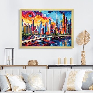 Designart "Pop Art Dubai Cityscape II" Cityscapes Framed Canvas Prints ...