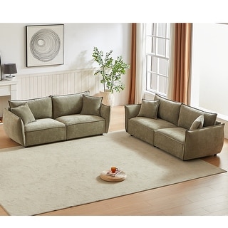 Modern 3-Seater + 3-Seater Sofa Set with Linen Fabric and Wooden Frame ...