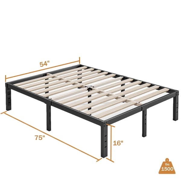 16 Inch Metal Platform Bed Frame with Wood Slat Support - Bed Bath ...