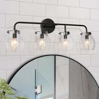 Olia Mid-Century Modern Black Seeded Glass Linear Dimmable Vanity Light - Bed Bath & Beyond ...