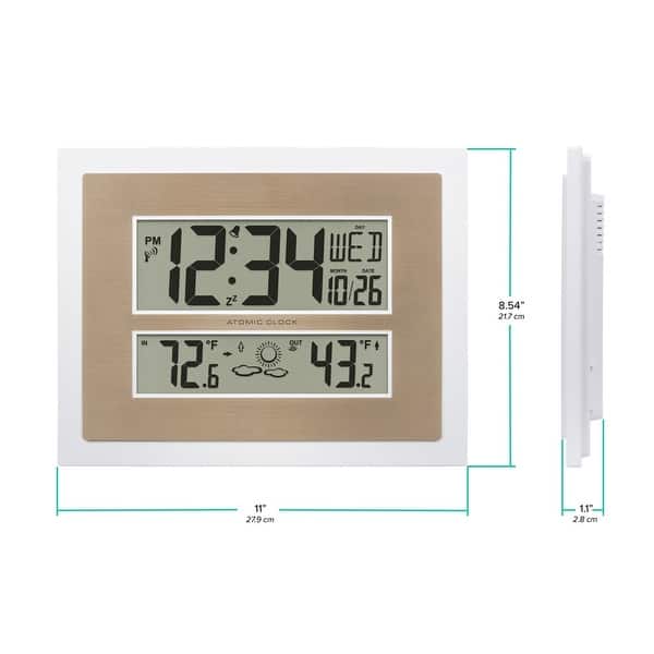 Atomic Digital Clock with Temp & Forecast in White/Champagne, 512-14937 ...
