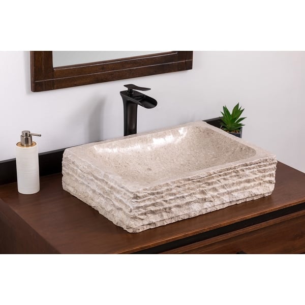 Natural Stone Vessel Bathroom Sink - Rustic Rectangular Stone Sink ...