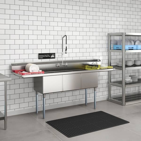 90 in. Three Compartment Commercial Sink Bowl Size 18x18x14 18-Gauge ...