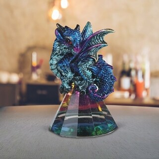 ICE ARMOR 3.5"H Blue Dragon Standing on Pyramid Glass Figurine - Bed ...