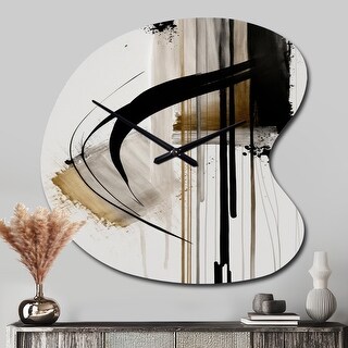 Designart - Black, White And Gold Expression I - Abstract Wall Clocks ...
