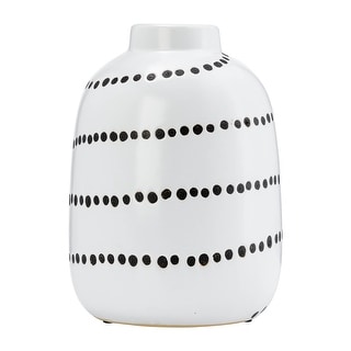 9" Ceramic Vase Contemporary Abstract Black and White Spiral Dot Flower ...